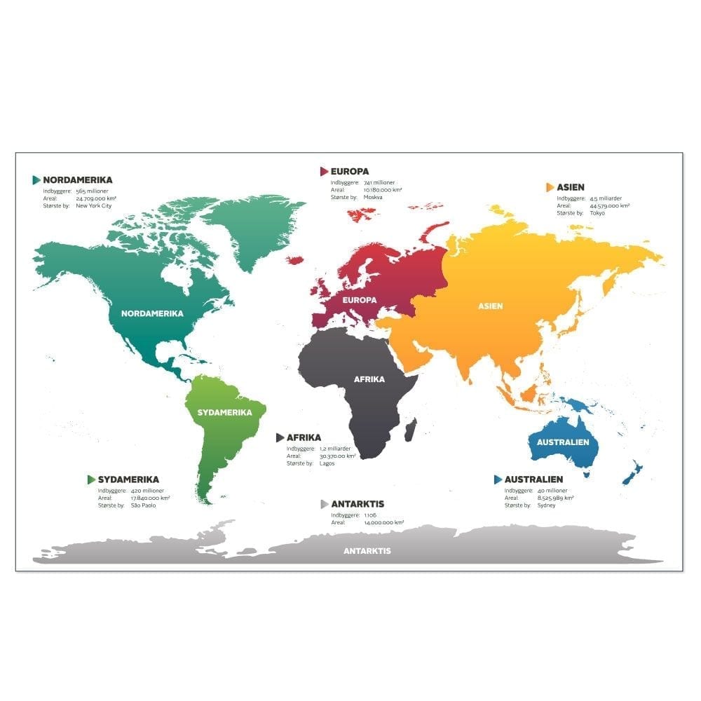 Verdenskort med kontinenter - Skilteplade | EXAKT